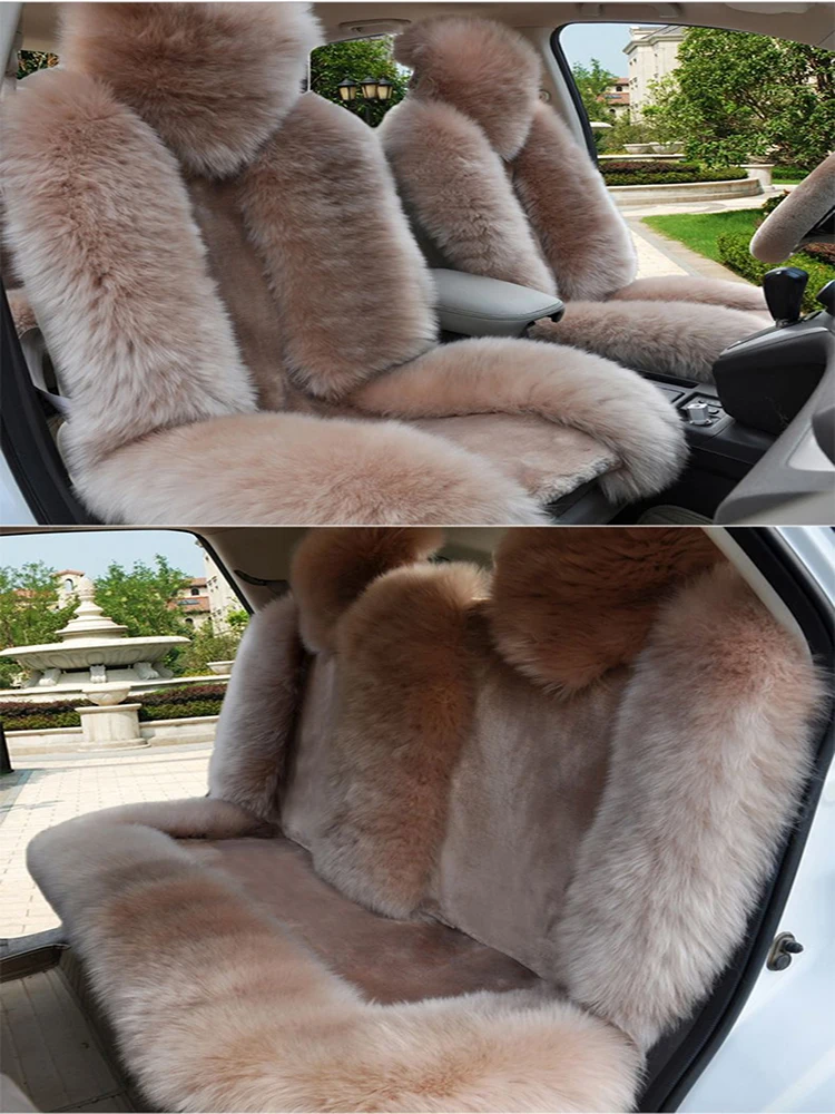 3pcs-100-Sheepskin-Car-Seat-Covers-Full-Set-Unviersal-Genuine-Fur-Car ...