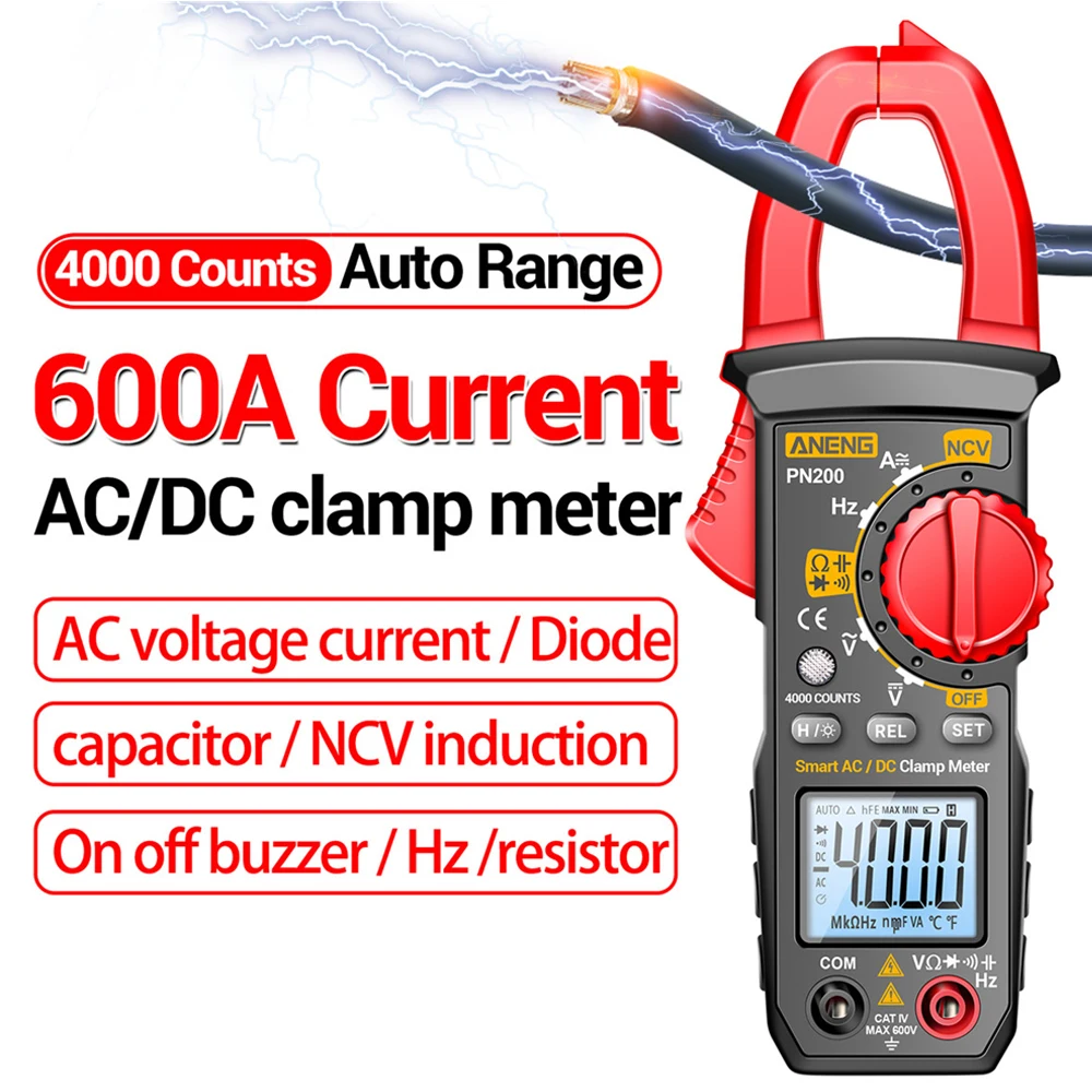 0-600A-Digital-Clamp-Meter-DC-AC-Current-4000-Counts-Multimeter-Ammeter ...