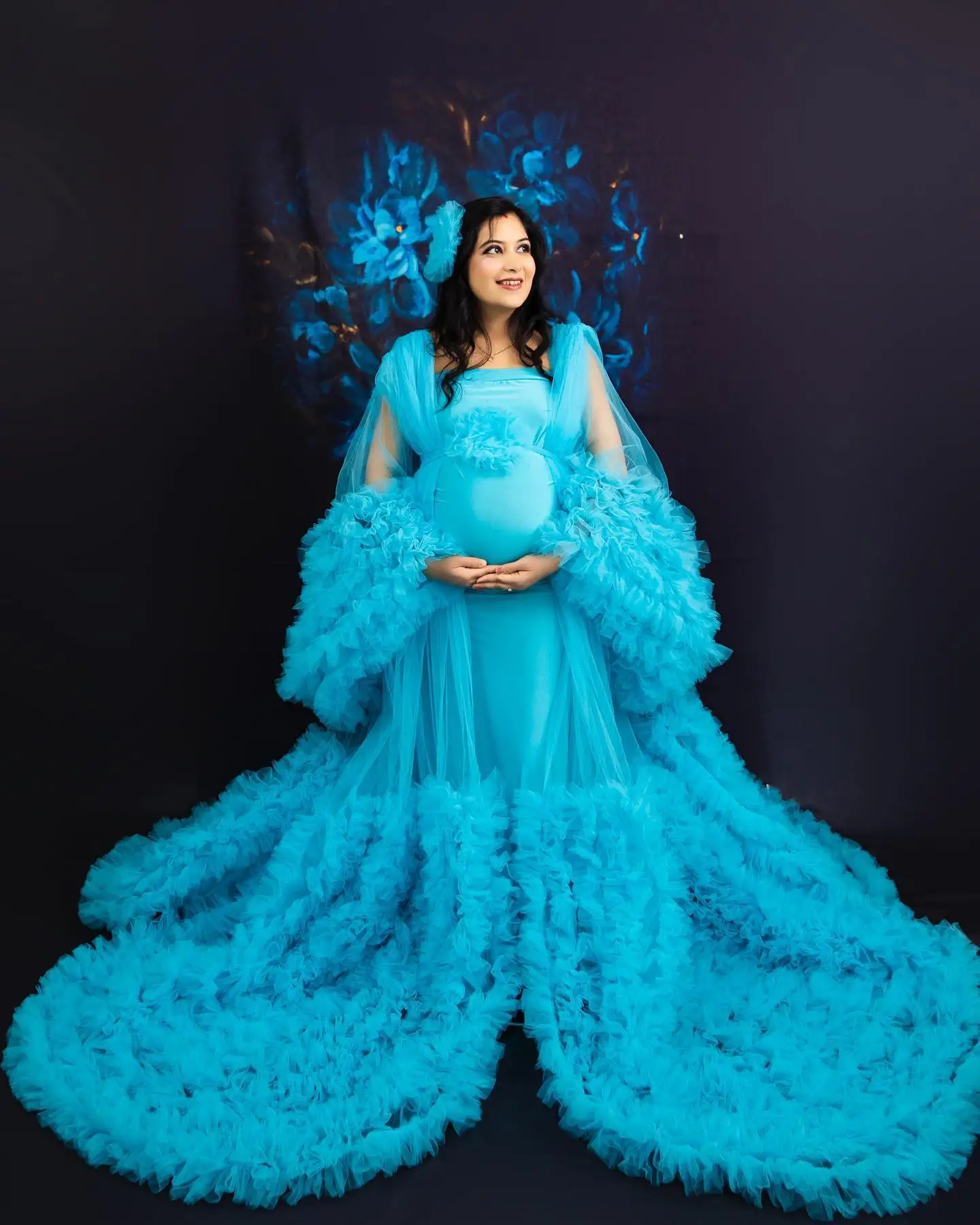Women Maternity Prom Dress For Photoshoot Full Sleeves Pregnant Bridal ...