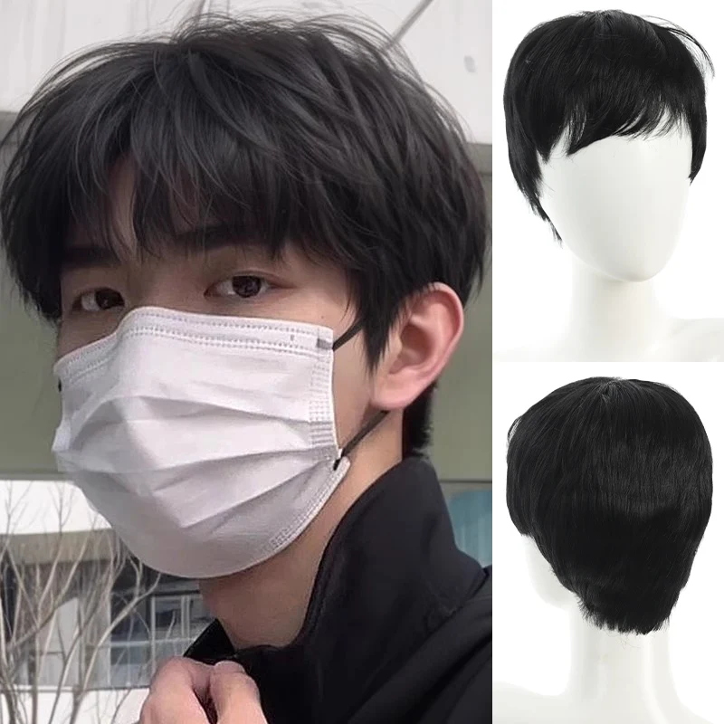 Boys-black-short-straight-wig-synthetic-wig-with-micro-broken-lid ...