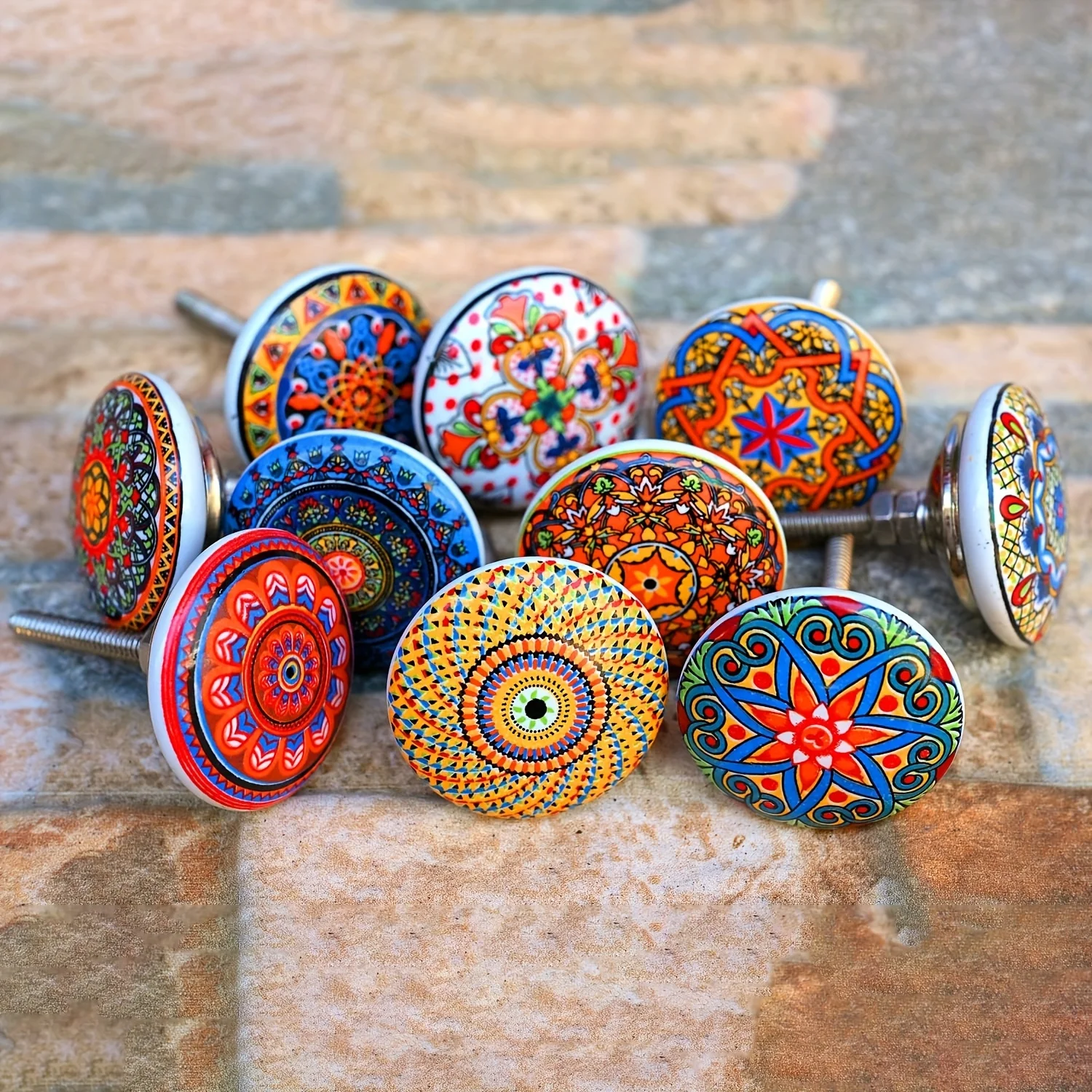 [Bohemian Style] Ceramic Knobs - 1pcs, Antique Metal Finish, Screw-In ...