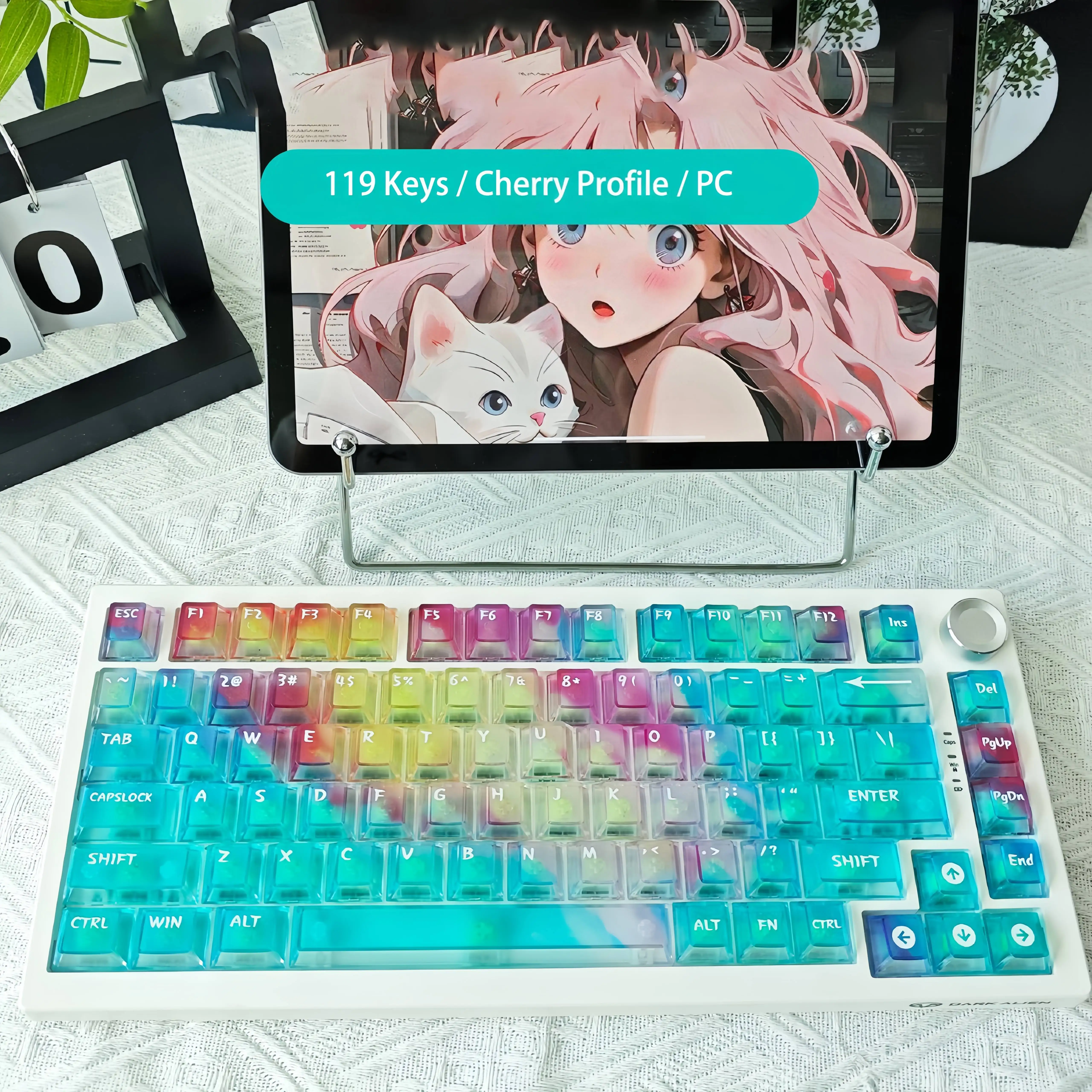 Rainbow Foggy Transparent Shine Through PC Keycap Set 119 Keys Cherry ...