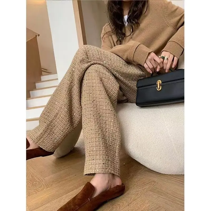 Pantalones-informales-de-Tweed-caqui-para-mujer-ropa-t-cnica-drapeada ...