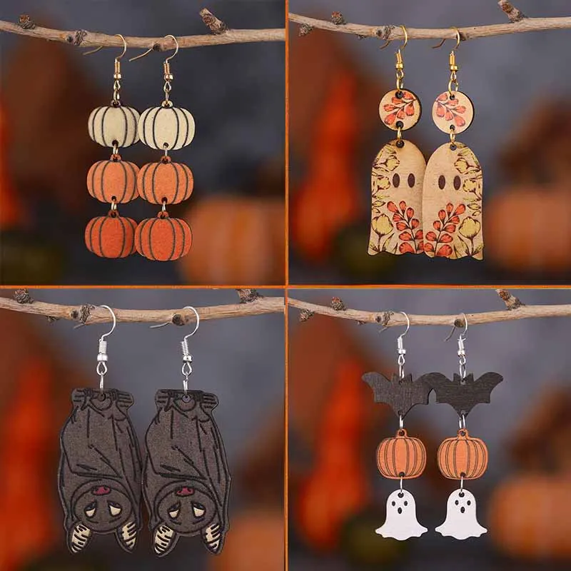 New Halloween Earrings Personalized Tricolor Pumpkin Witch Ghost Upside ...