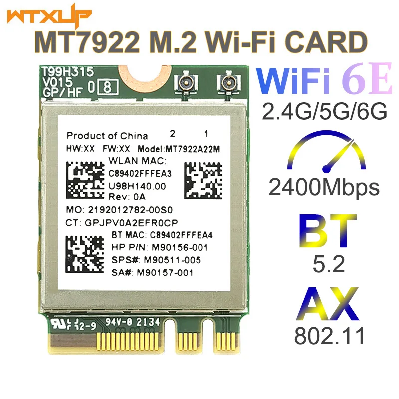Used-Wi-Fi-6E-MT7922-wireless-LAN-card-2400Mbps-wifi-network-card-2-4G ...