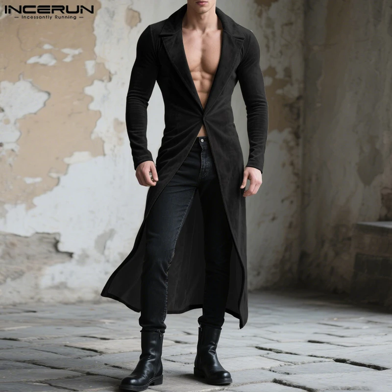 Incerun masculino estilo longo blazer cor sólida lapela manga longa ...
