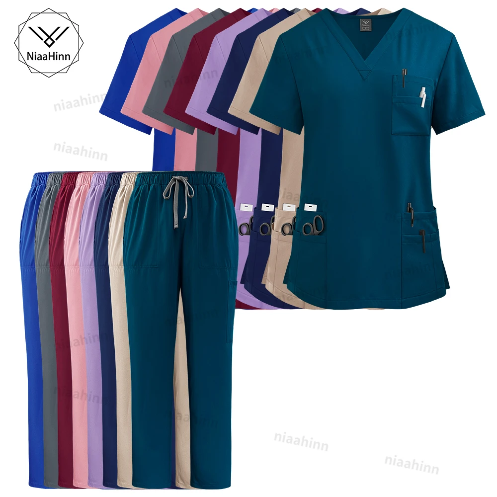 Nurse-Uniform-Scrubs-Sets-Women-Blouse-Medicale-Femme-Nursing-Pants ...