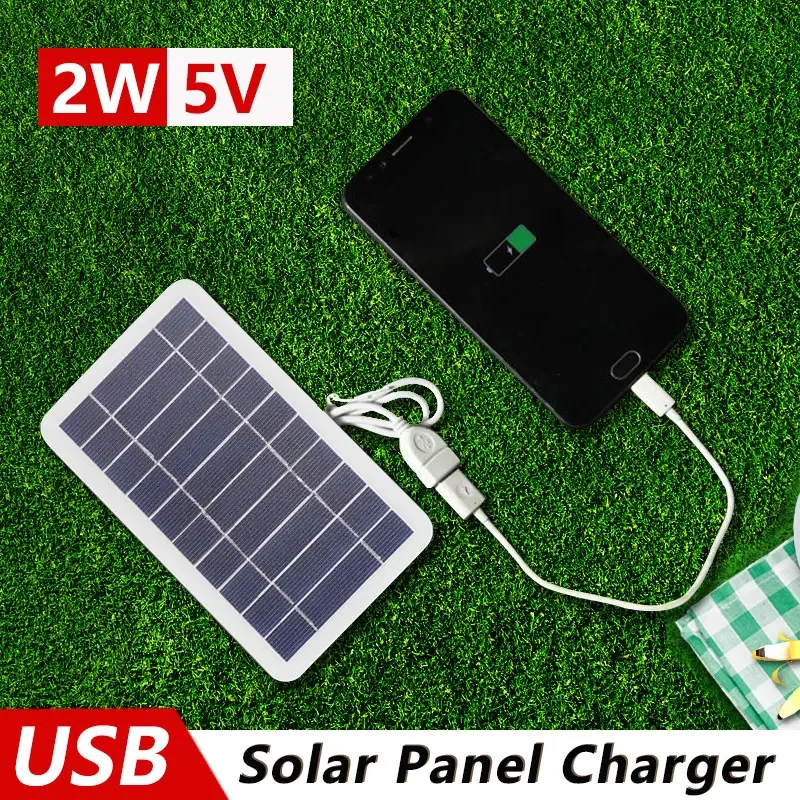 Solar-Panel-2W-With-USB-Outdoor-Phone-Charger-Waterproof-For-Hiking-And ...