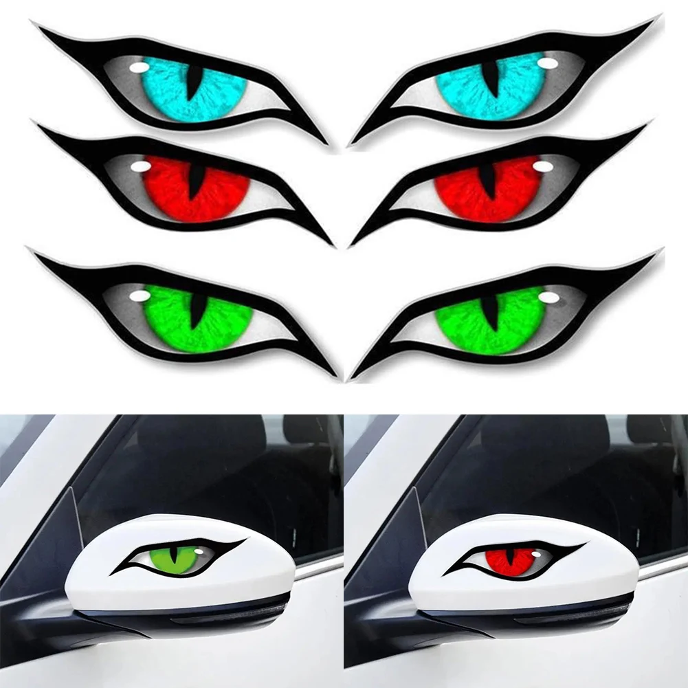 2PCS Motorcycle 3D Stereo Reflective Cat Eyes Sticker Creative Rearview ...