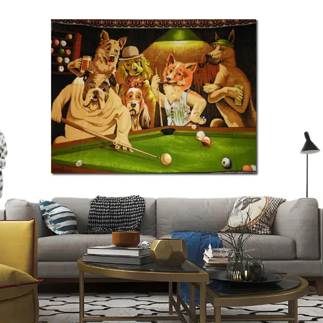 Dogs Playing Pool Tapestry