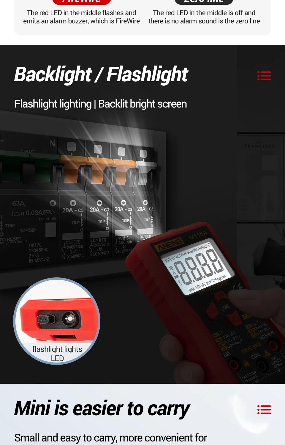 Aneng M118a Digital Mini Multimeter Tester Auto Mmultimetro True Rms ...