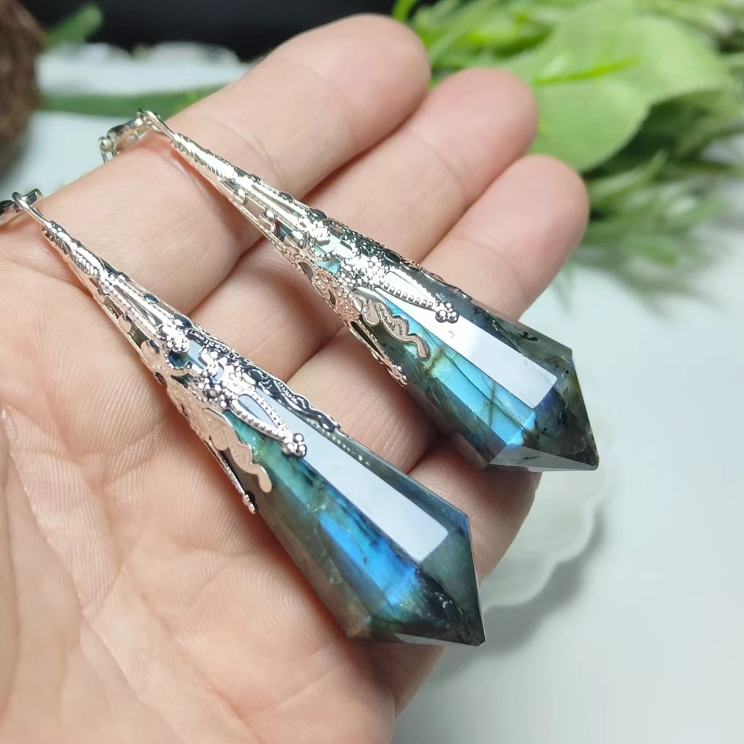 Pendule en Labradorite naturelle de haute qualité, pendentif en pierre naturelle, cristaux de ...