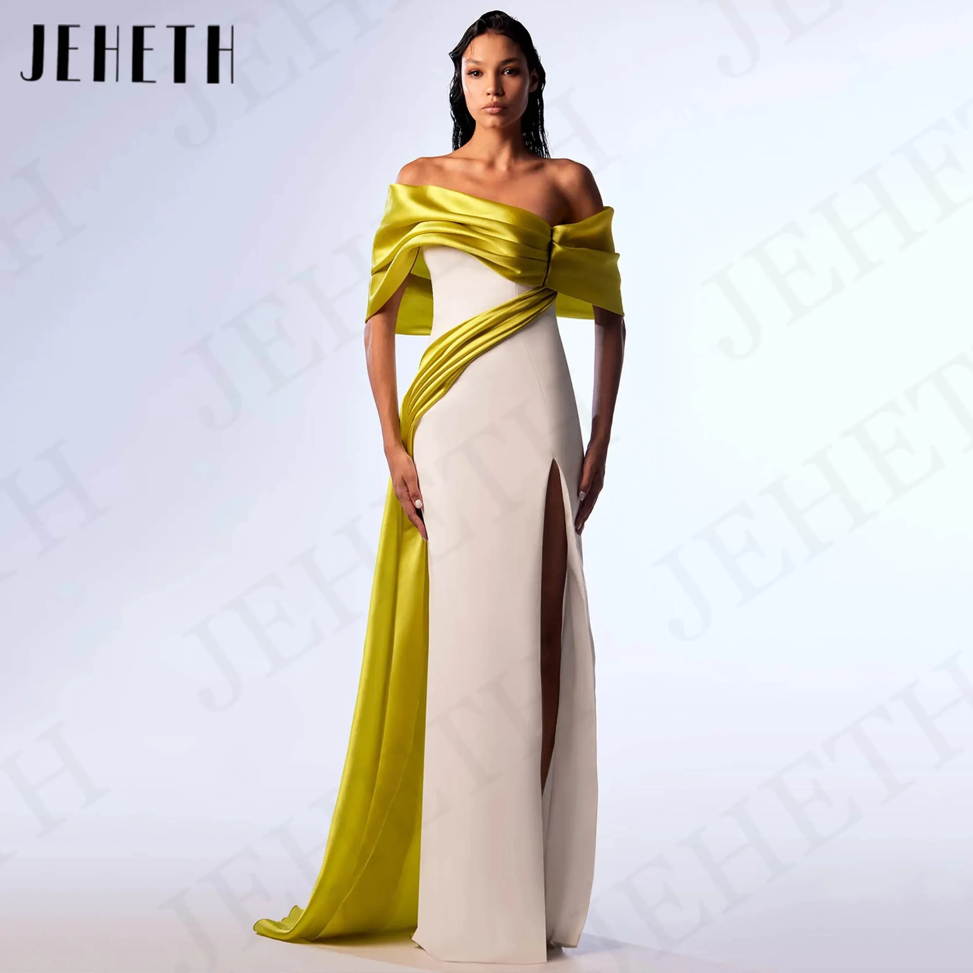 JEHETH-2024-Mermaid-Split-Evening-Dresses-Women-Simple-Satin-Pleats-Off ...