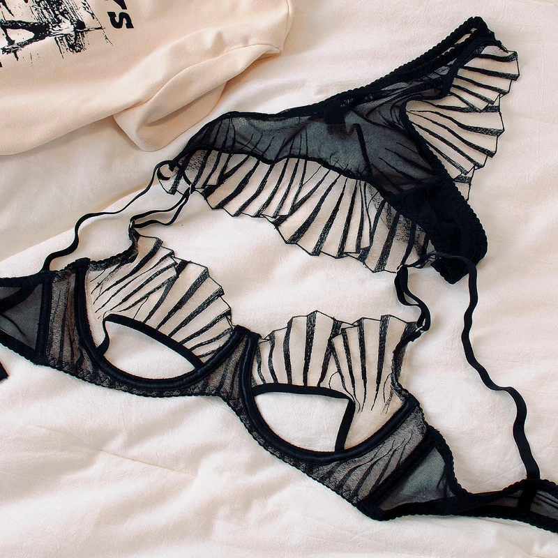 Large-size-women-underwear-sets-female-thin-sexy-mesh-shell-cup-up ...