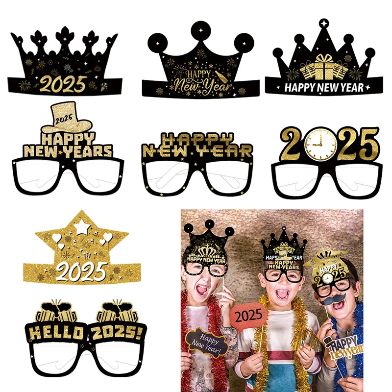 6-12pcs-New-Year-2025-Holiday-Paper-Hat-Glasses-Happy-New-Year-Party ...
