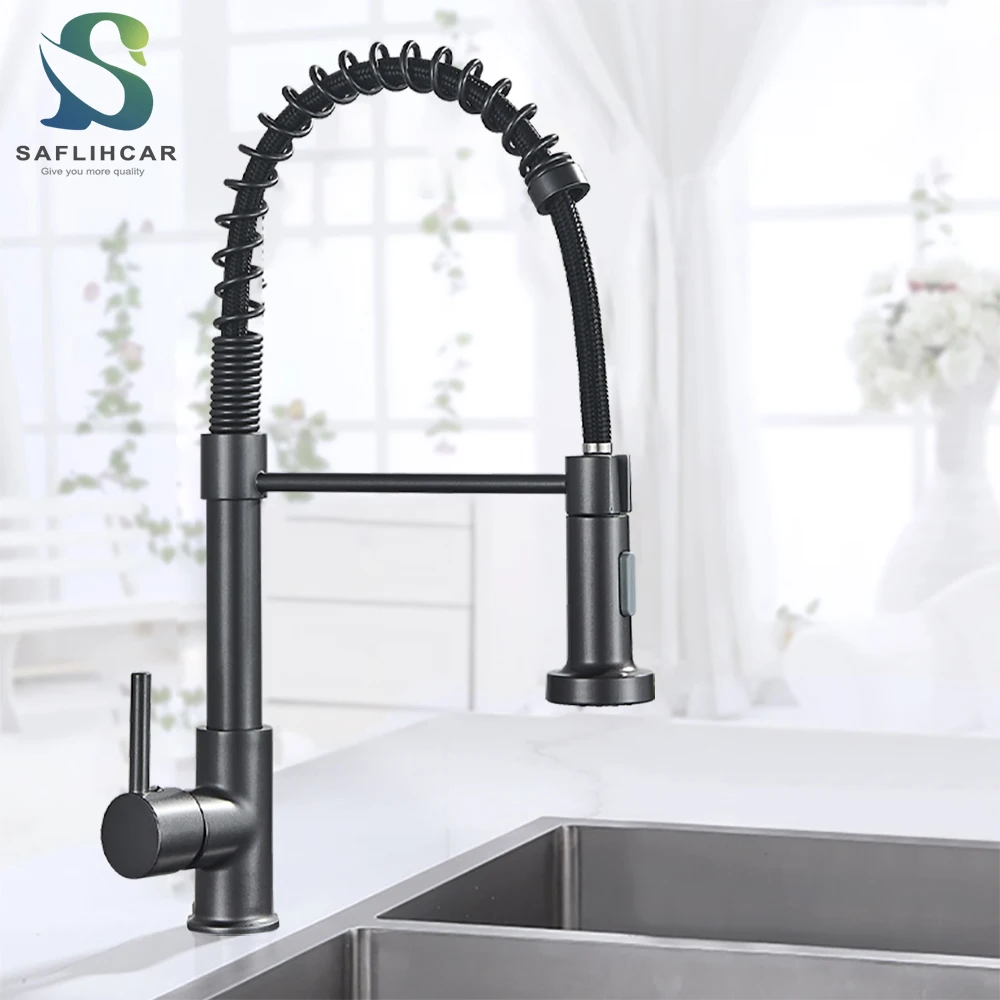 New-Gray-Kitchen-Faucet-Spring-Pull-out-Hot-Cold-Mixer-Faucet-Stream ...