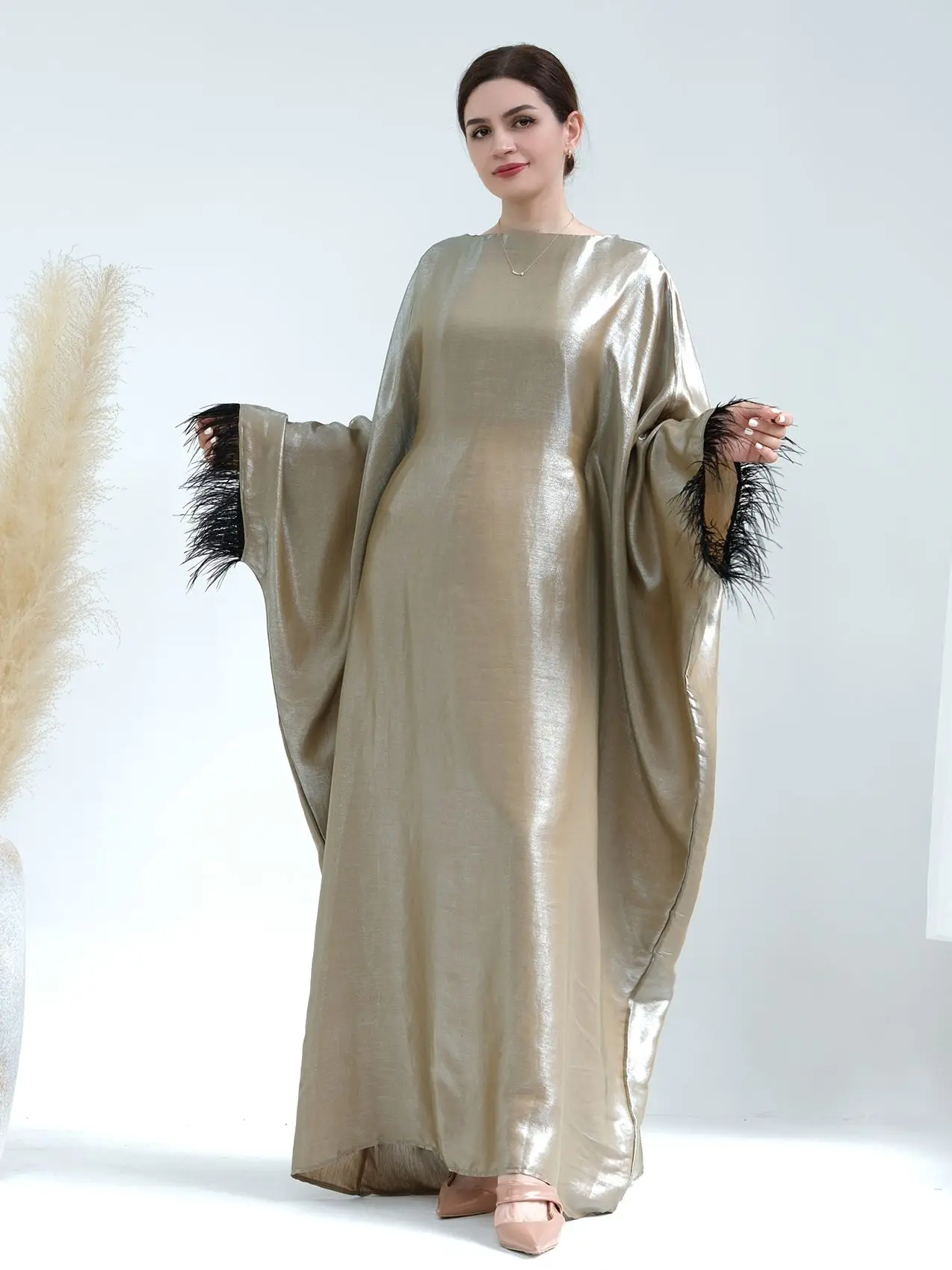 Dubai-Luxury-Dress-for-Women-Evening-Party-Batwing-Sleeve-Feathers-Cuff ...