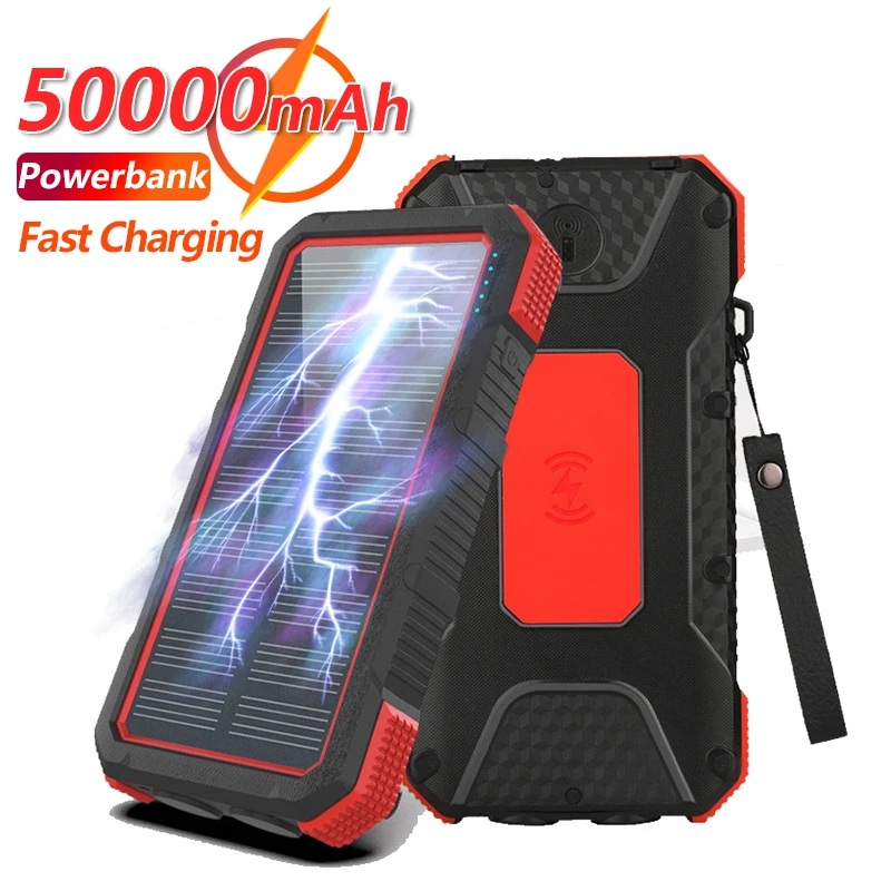 50000mAh Wireless Solar External Battery Wireless Charging Emergency ...