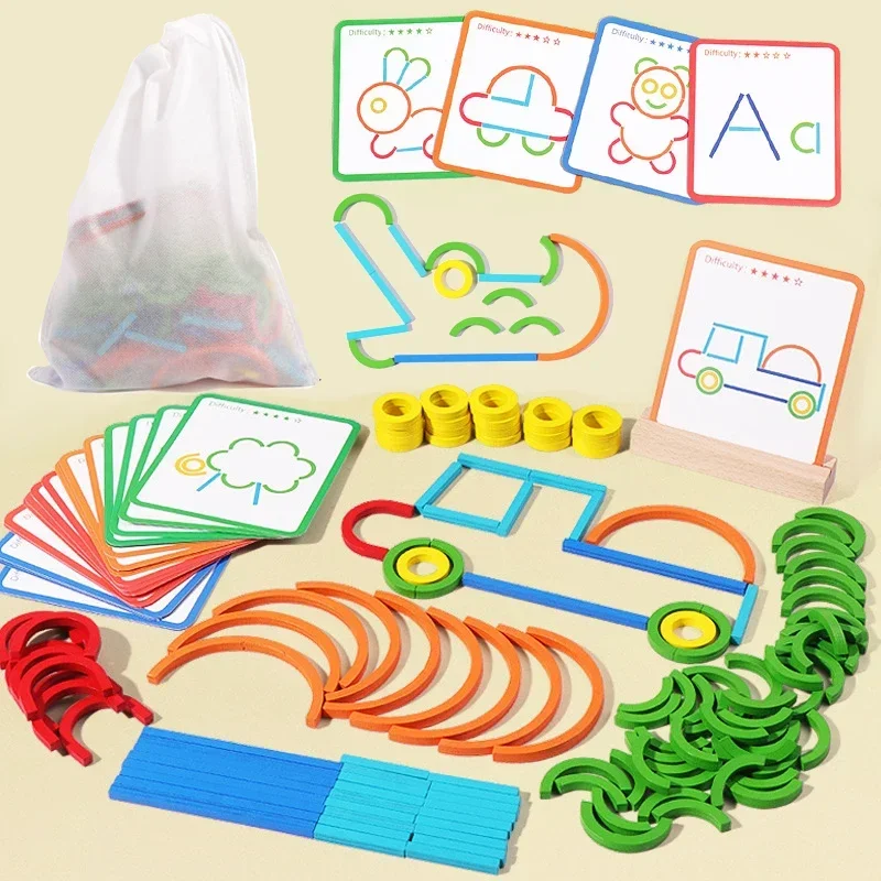 Wooden-Creative-Sticks-and-Rings-Puzzle-Intelligence-Game-Montessori ...