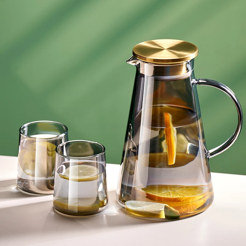 Cold Glass Water Jug Transparent Heat Resistant Water Pot With Handle ...