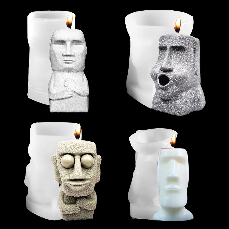 Moai Stone Candle stampo in Silicone fai da te corpo umano aromaterapia ...