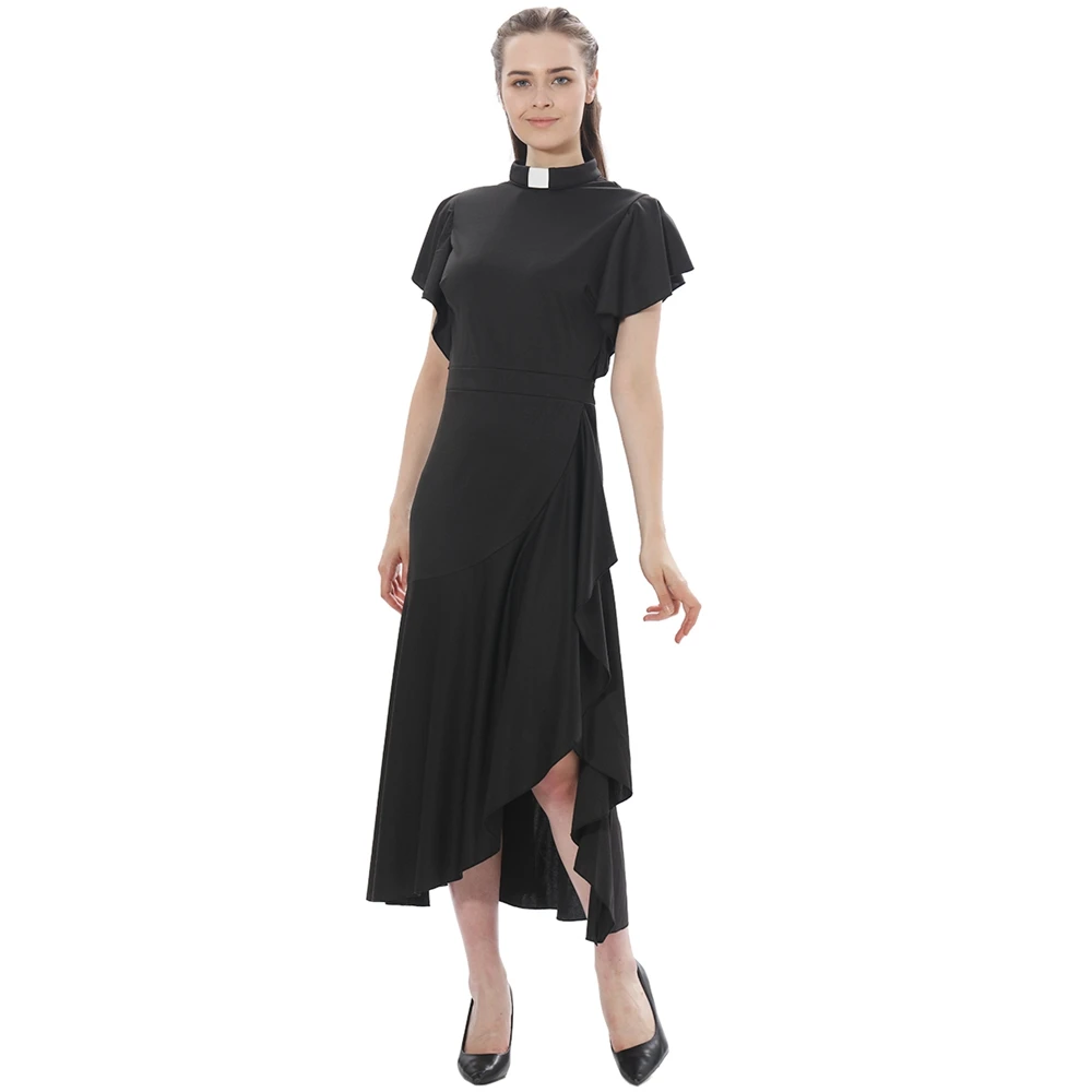 Church Dresses for Women Ruffle Split Maxi Dress with Tab Insert Collar ...
