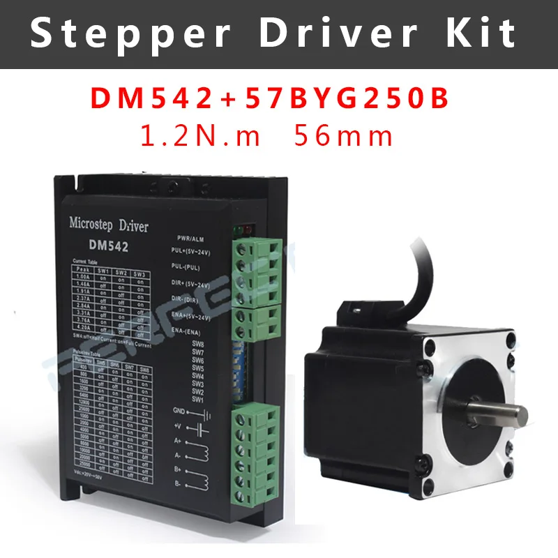 57 Step Motor Kit 57BYG250B Torque 1.2N.M Long 56MM Stepper Motor + DM542 DC20V-50V 4.2A Stepper ...