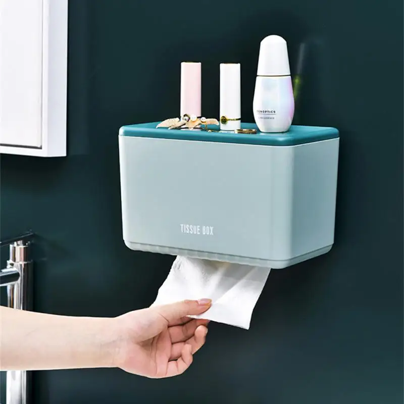Wall-Mounted-Tissue-Box-No-Need-To-Drill-Holes-Bathroom-Paper-Box-Dark ...