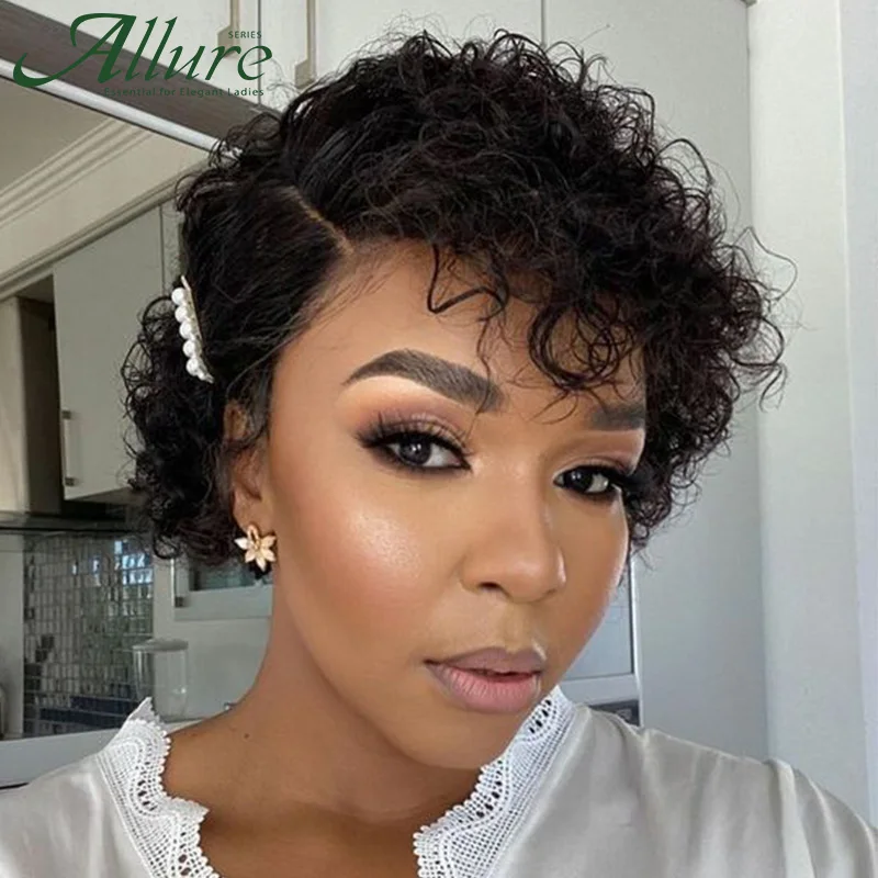 Short-Natural-Curly-Pixie-Cut-Lace-Front-Human-Hair-Wigs-Colored-Brown ...