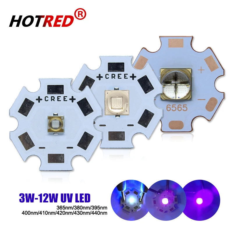 UV LED 3V 6V 12V 3W 5W 10W12W Purple 3535 XPE 5050 XML LG6565 Chip Light 365nm 370NM 395nm 405nm ...