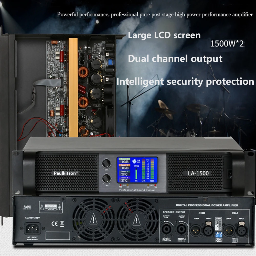 Paulkitson LA Serie Dual Channel 2X1500W Professional Power Amplifier ...