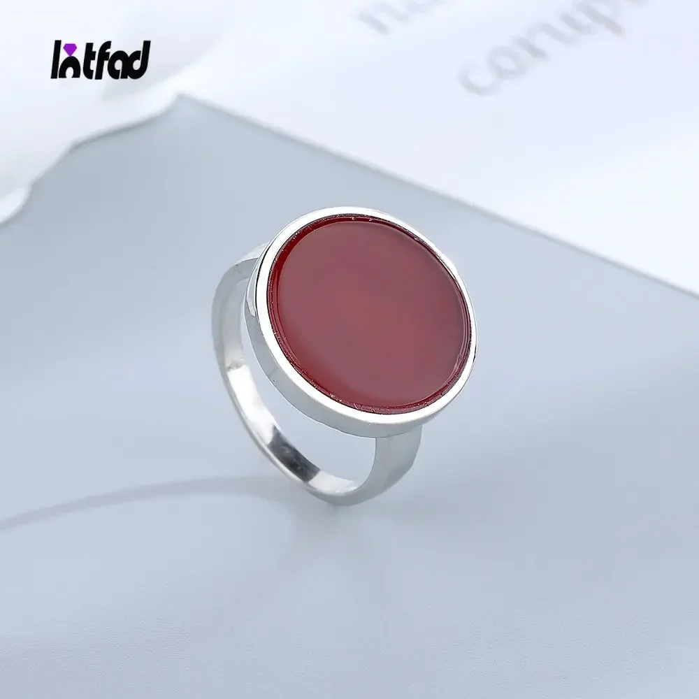 INTFAD 925 Sterling Silver Ring With Round Natural Stone Brief Simple ...
