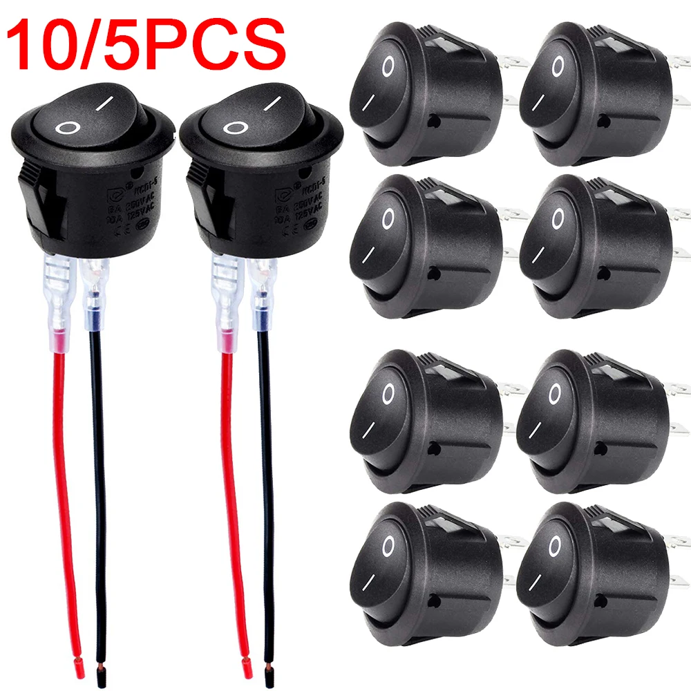 10-5PCS-ON-OFF-Round-Rocker-Switch-MINI-Toggle-Switch-2-Pin-SPST-Push ...