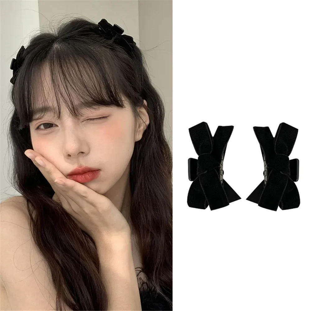 2pcs-Black-Velvet-Bow-Side-Bangs-Hairpin-For-Women-Princess-Head-Grab ...