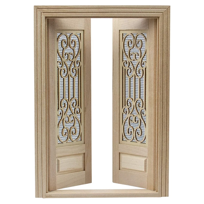 1-12-Dollhouse-Miniature-Furniture-Screen-Door-Unpaint-Wooden-Doors-For ...