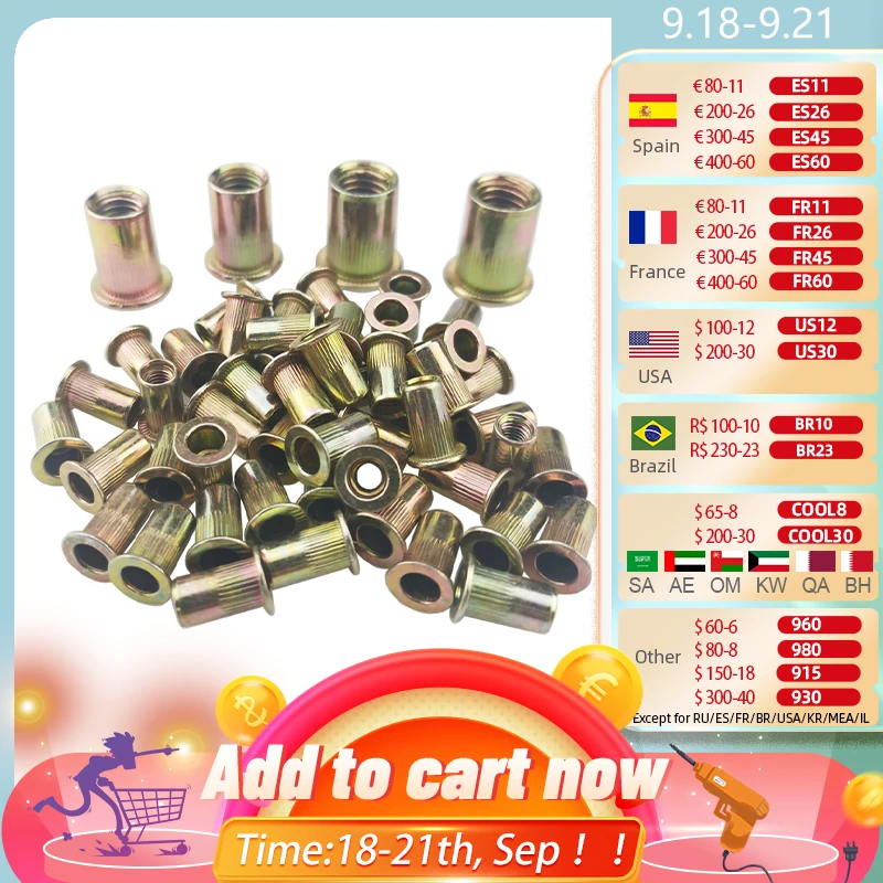 ALLSOME 300pcs M3 M4 M5 M6 M8 M10 Head Rivet Nuts Set Nuts Insert ...