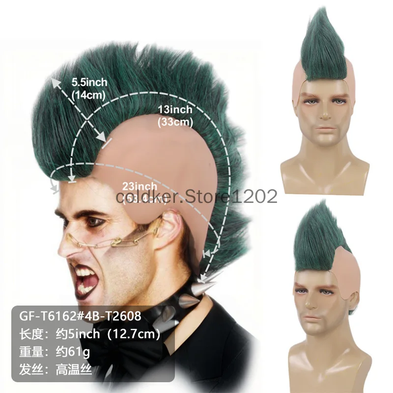Men's Punk Mohawk Spiky Wig Red Black Green Synthetic Hair for ...