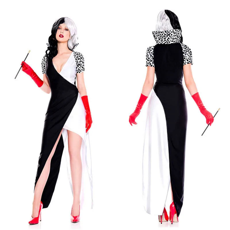 Vestido-largo-de-Cruella-de-Vil-traje-de-payaso-de-Color-de-contraste ...