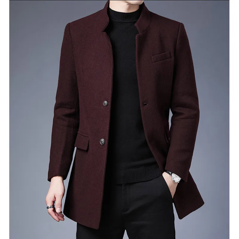 Burgundy-Father-Collar-Social-Classic-Retro-Gentleman-Trench-Coats-Mens ...