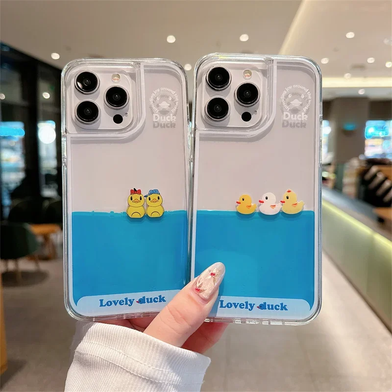 Floating Duck Liquid Case for iphone 16 14 15 Pro Max Shell Moving ...