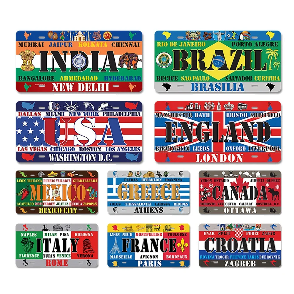 Worldwide-Country-License-Plate-Poster-Car-Garage-Home-Decor-Plaque ...