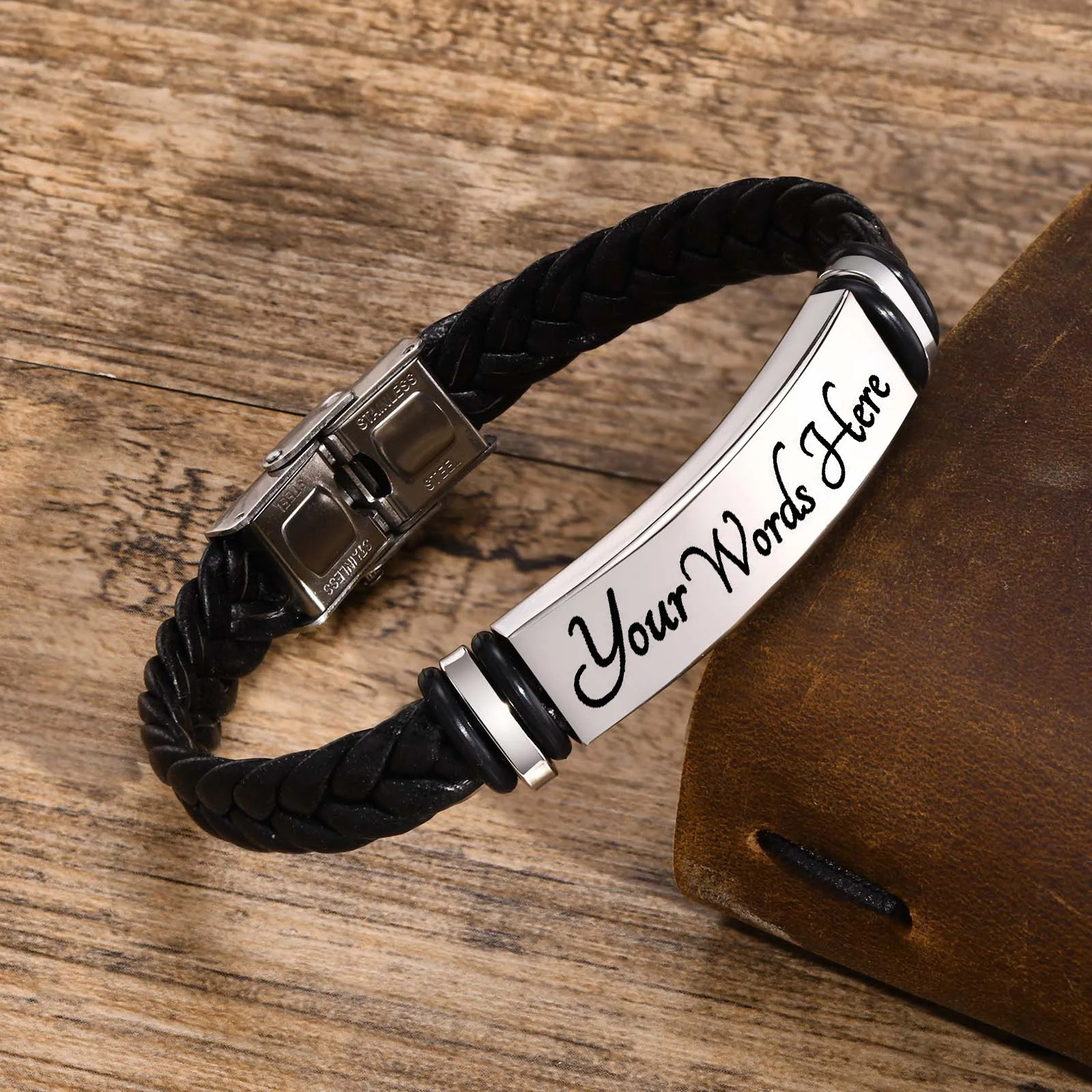 Men-Custom-Engrave-Braided-Leather-Bracelets-Waterproof-Stainless-Steel ...