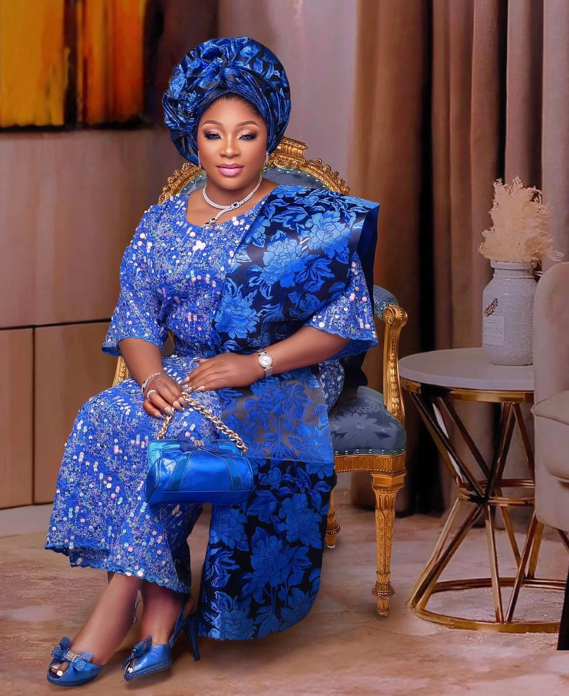 Nigeria Fashion Blue Sego Headtie Make African Auto Gele Turban Cap ...