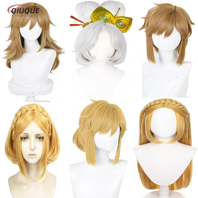 Game Zelda Cosplay Wig Link Purah Princess Zelda Golden Blond Brown ...