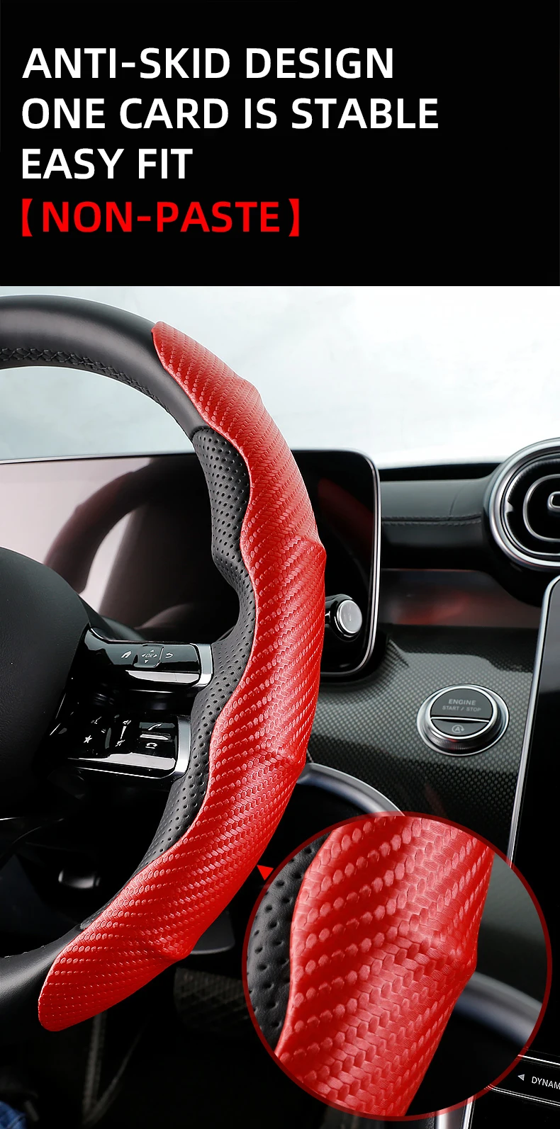 COUVRE-VOLANT,Red Carbon Fiber--Housses de volant de voiture en Fiber de carbone, couvre volant ...