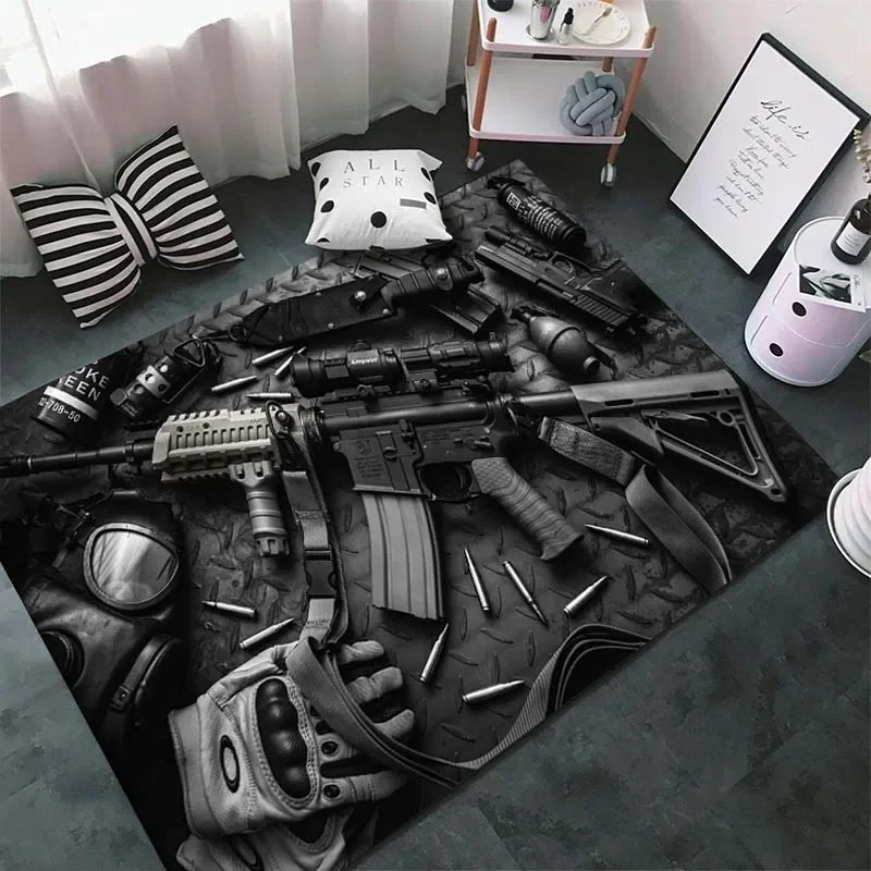 Rifle-Pistol-Revolver-Gun-AK47-Cartoon-Area-Rug-Carpet-Rug-for-Living ...