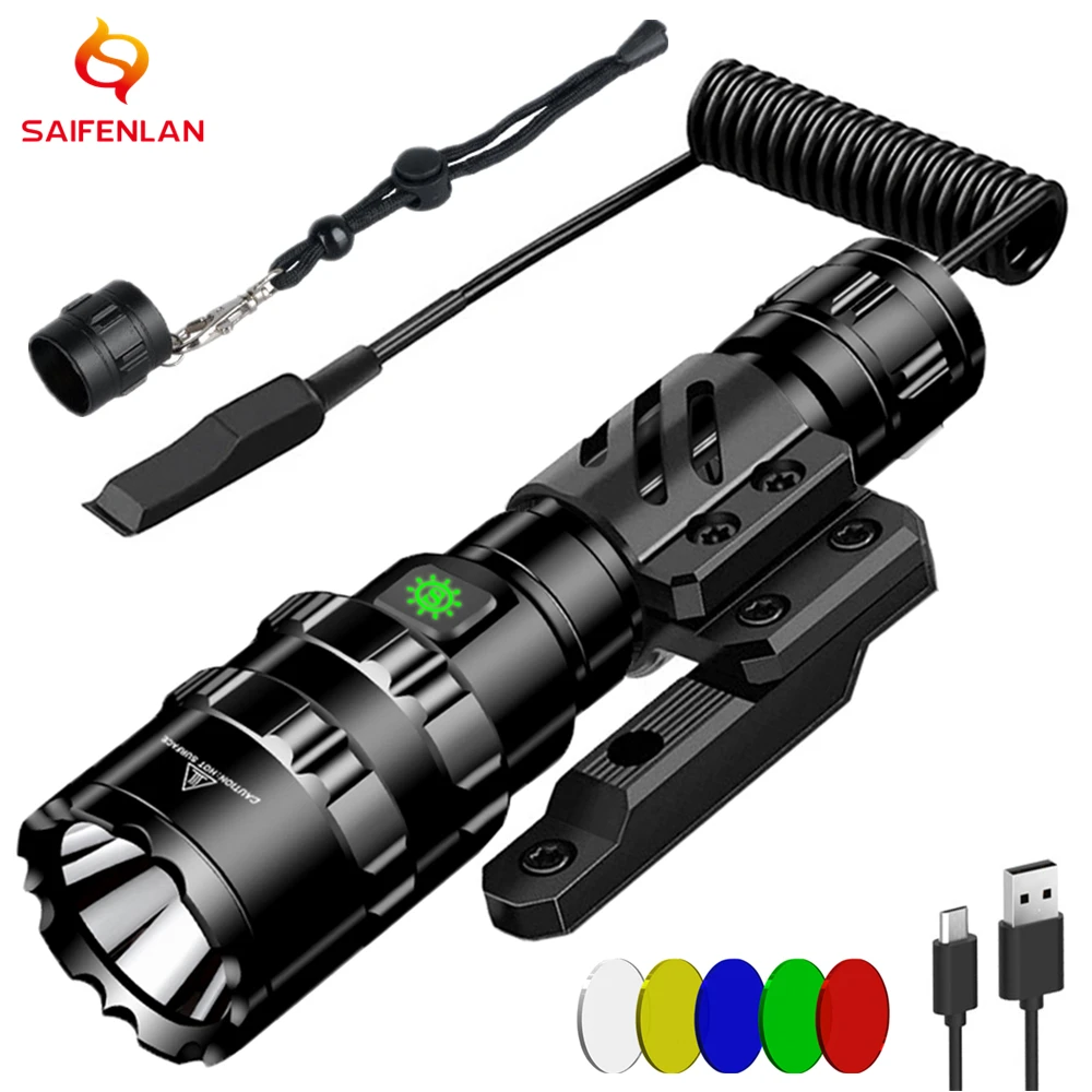 Tactical Flashlight High Lumens 5 Modes L2 LED Hunting Flashlight Torch ...