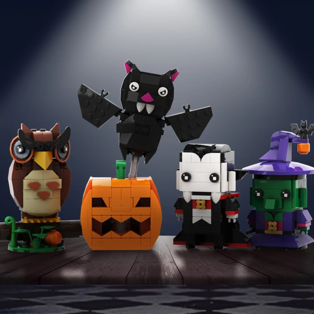 MOC Halloween Brickheadz Building Block Set Owl Pumpkin Bat witch ...