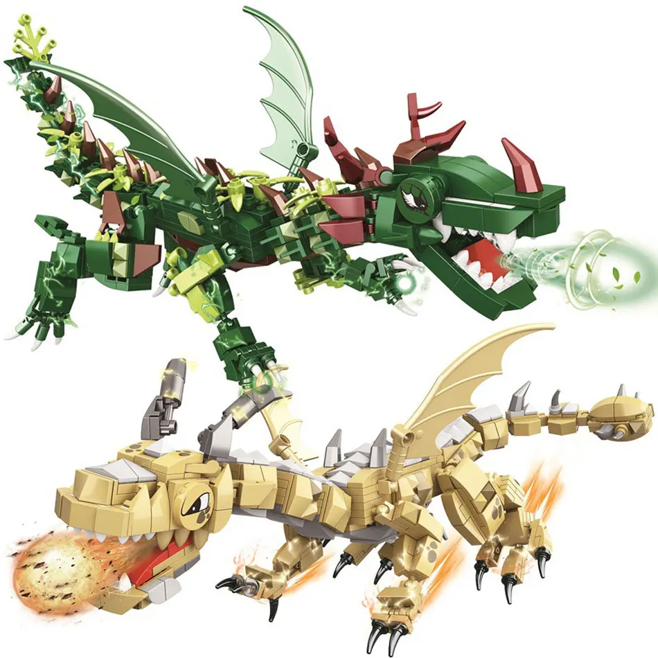 Chinese-Traditional-Animal-Ninja-Yellow-Green-Dragon-Building-Blocks ...