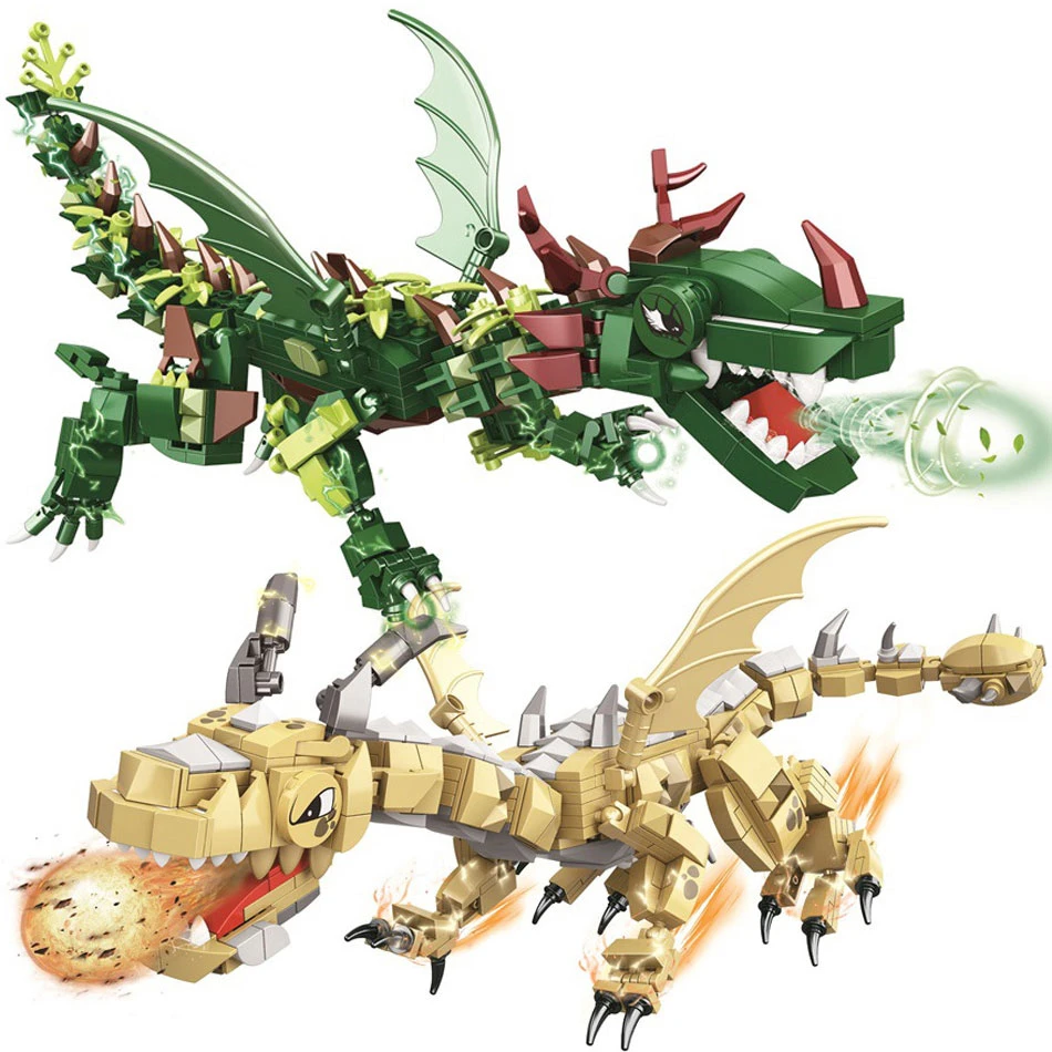 Chinese Traditional Animal Ninja Yellow Green Dragon Building Blocks ...